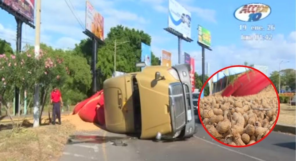 Camión con 550 quintales de maní se vuelca en la rotonda Rubén Darío ...